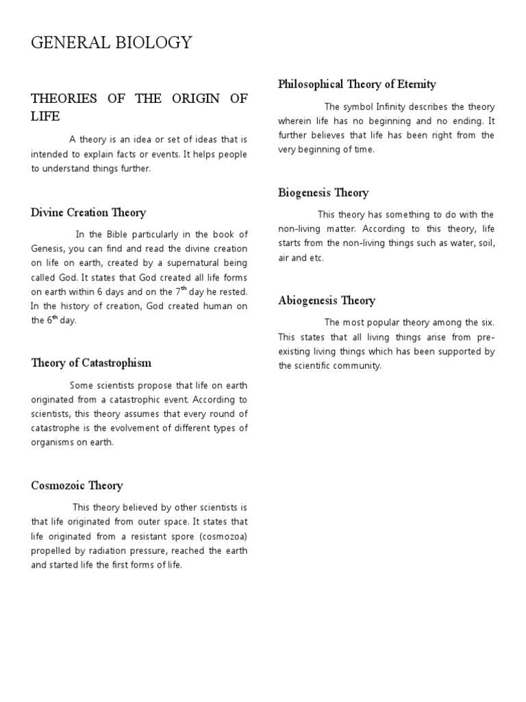 General Biology: Theories of The Origin of Life | Download Free PDF ...