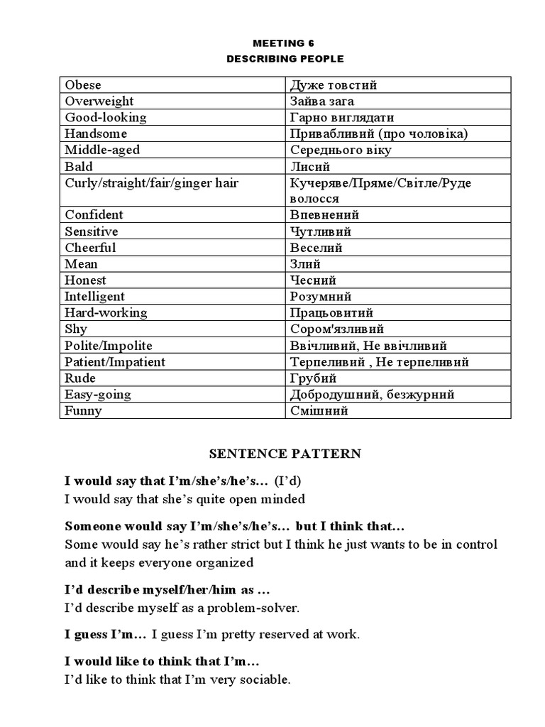 Describing People Speaking Club | PDF | Psychological Concepts | Psychology