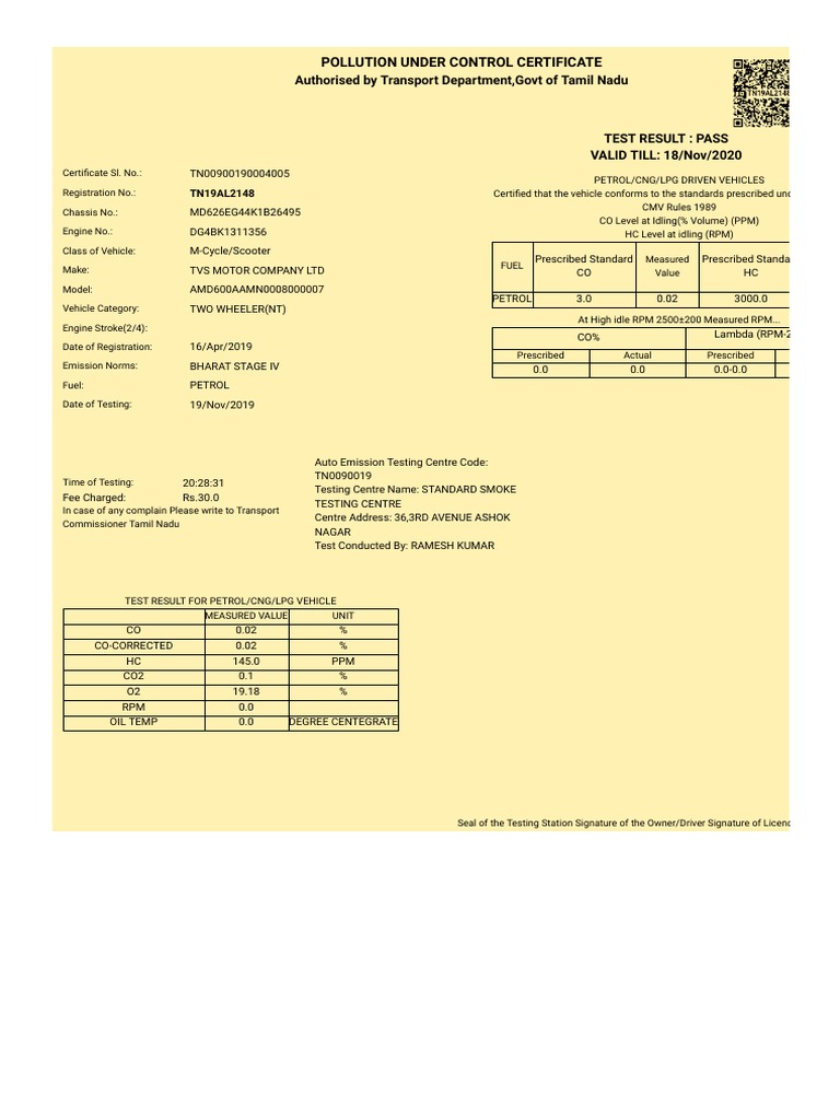 Pollution Certificate | Download Free PDF | Land Vehicles | Vehicle ...