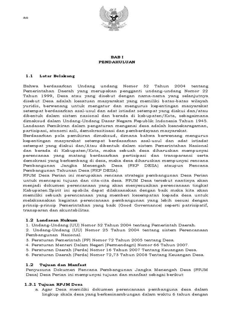 RPJM Desa Perian: Rencana Pembangunan | PDF