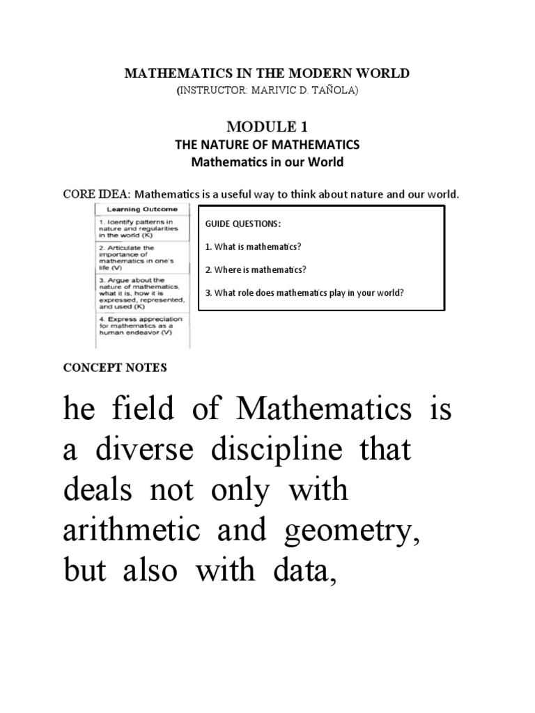 MATH in Modern World MODULE 1 - Stud | PDF | Mathematics | Mathematical ...