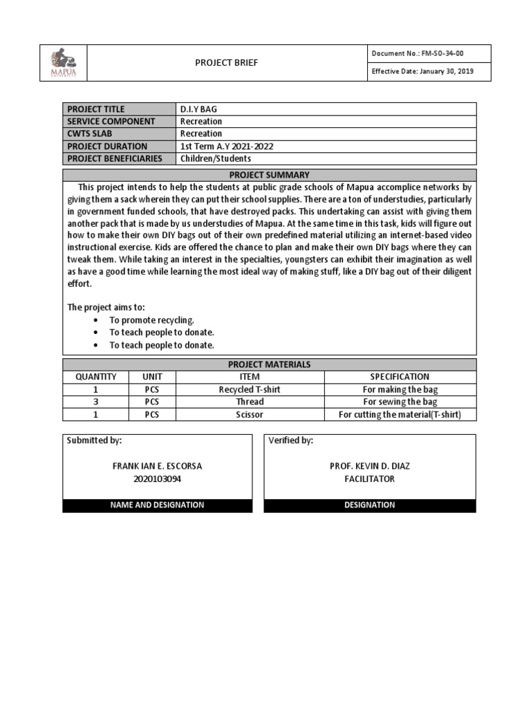 Project Brief: Project Title Service Component Cwts Slab Project ...