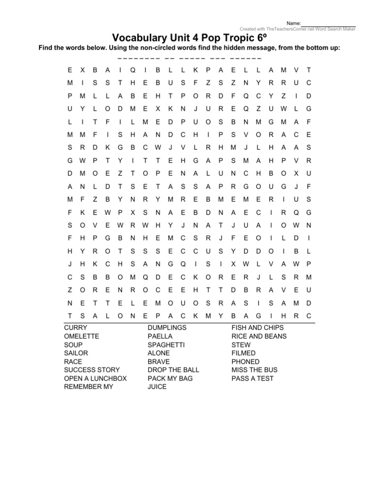 Vocabulary Unit 4 Pop Tropic 6º | PDF | Regional & Ethnic Food ...