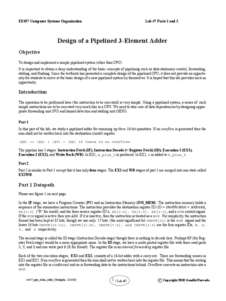 Design of A Pipelined 3-Element Adder: Objective | PDF | Office ...