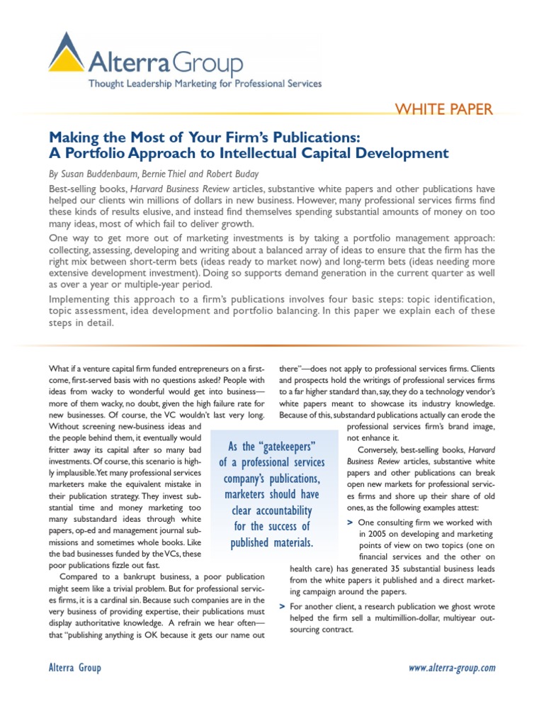 Making The Most of Your Firm's Publications: A Portfolio Approach To ...