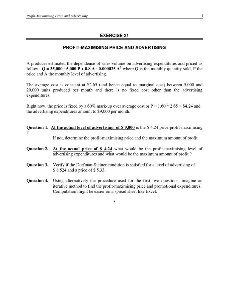 Exercise 21 Profit | PDF | Cost | Prices