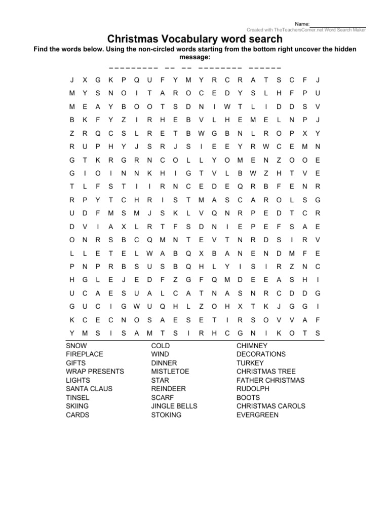 Wordsearch ChristmasVocabulary | PDF | Christmas | December Observances