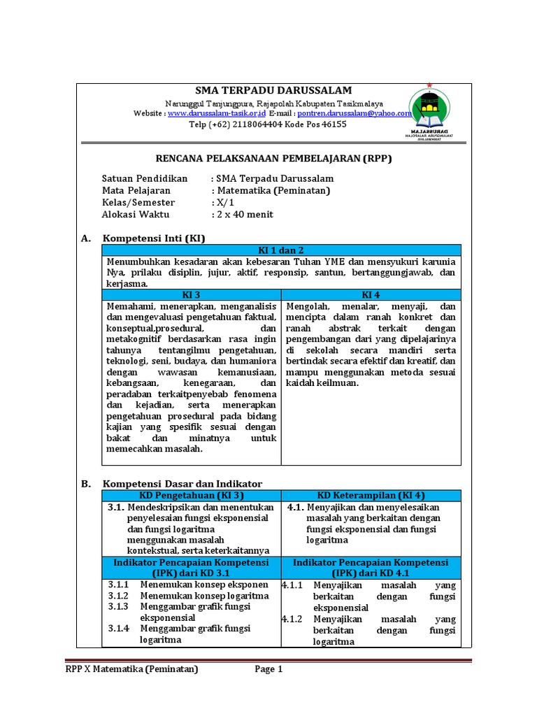 RPP Eksponen Dan Logaritma | PDF
