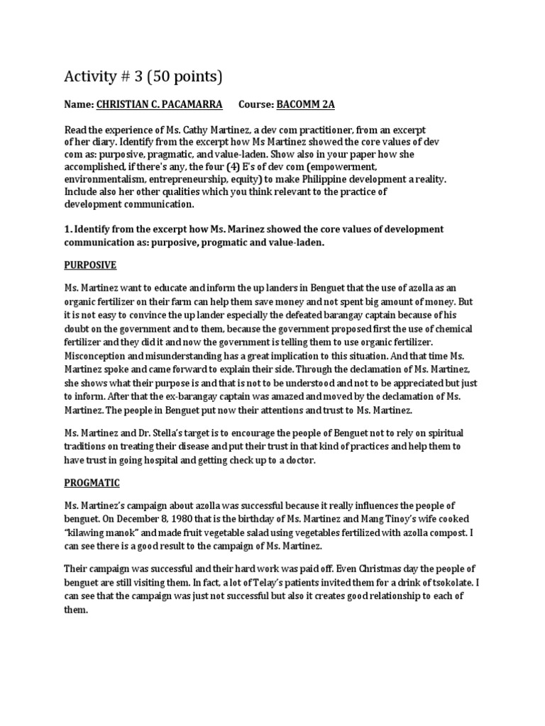 Activity # 3 (50 Points) : Name: Christian C. Pacamarra Course: Bacomm ...