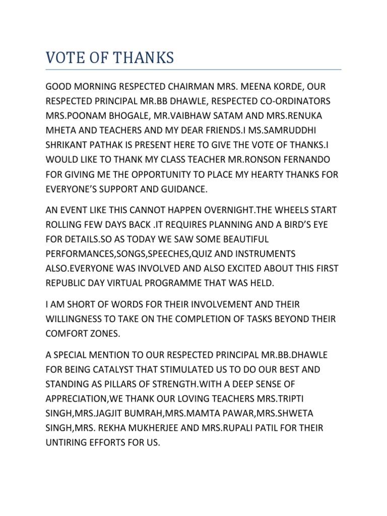 Vote of Thanks | PDF