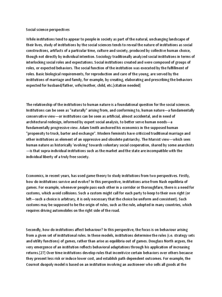 Social Science Perspectives | PDF | Institution | Academia