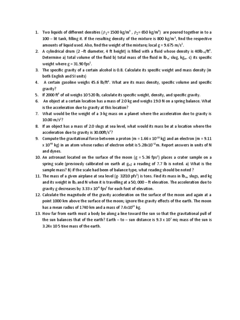 Thermodynamic Properties Problem Set | Download Free PDF | Weight | Mass