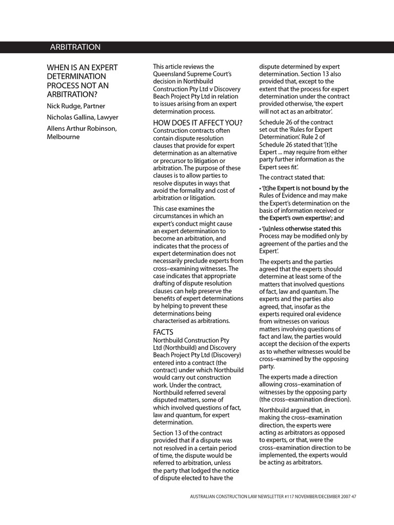 EXPERT DETERMINATION VS ARBITRATION | PDF | Arbitration | Discovery (Law)