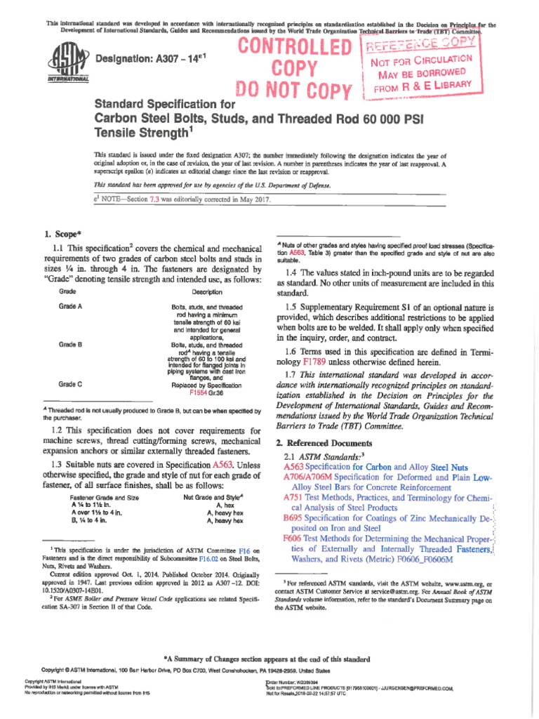 Astm A307 - 14 E1 | PDF