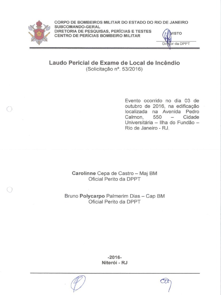Laudo Pericial de Exame de Local de Incêndio - CBMERJ | PDF
