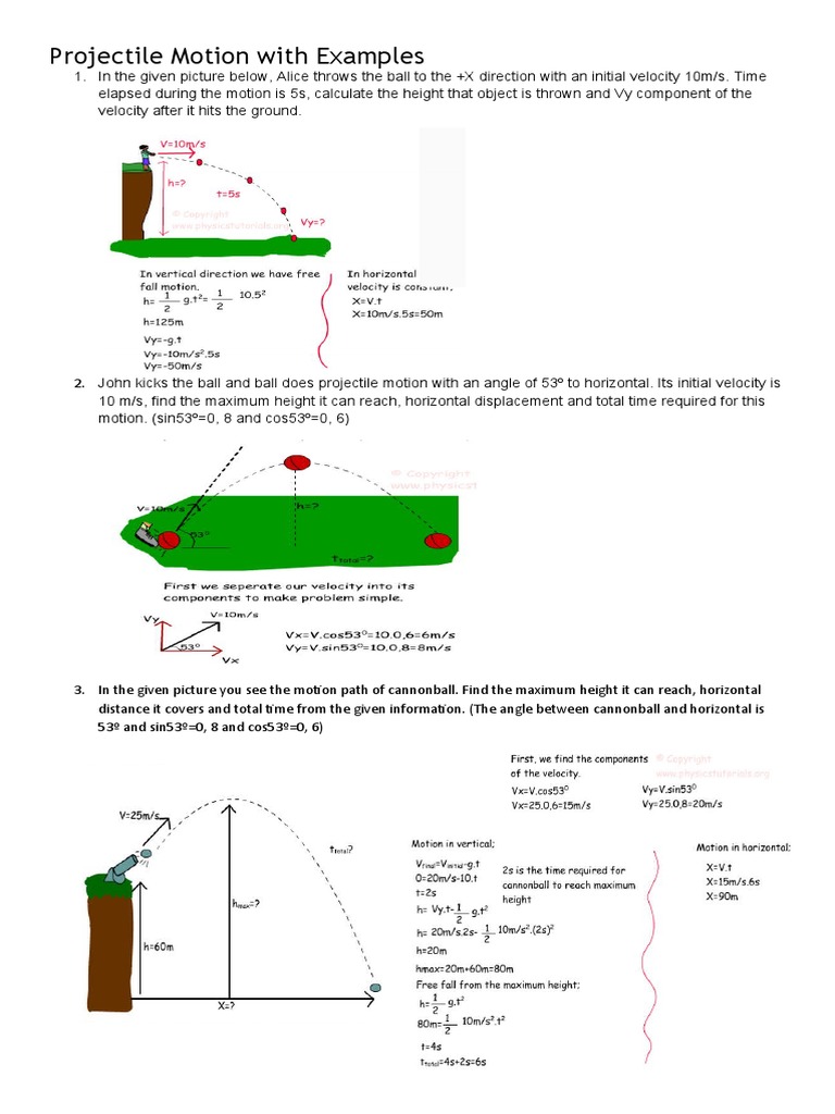 Projectile Motion With Examples | PDF