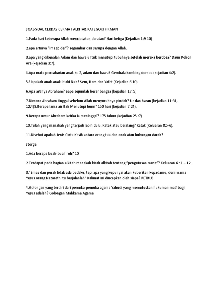 Soal-Soal Cerdas Cermat Alkitab | PDF