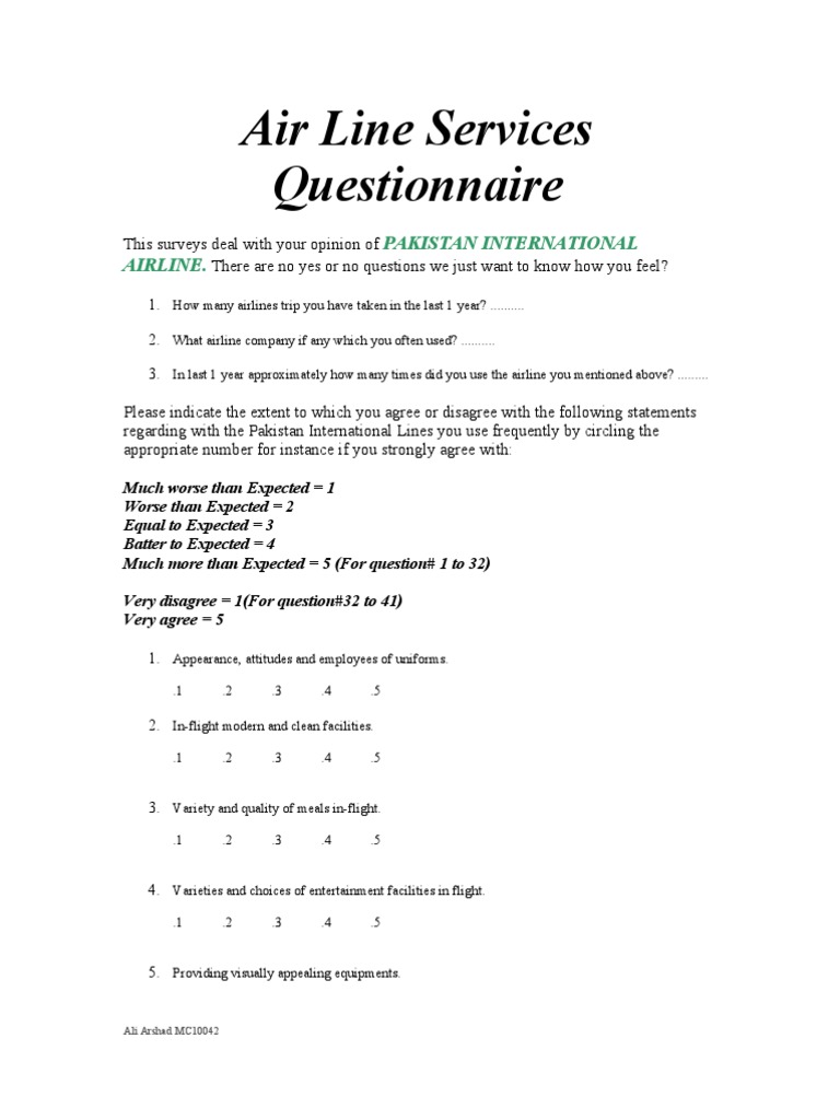 Air Lie Services Questionnaire | PDF | Airlines | Business