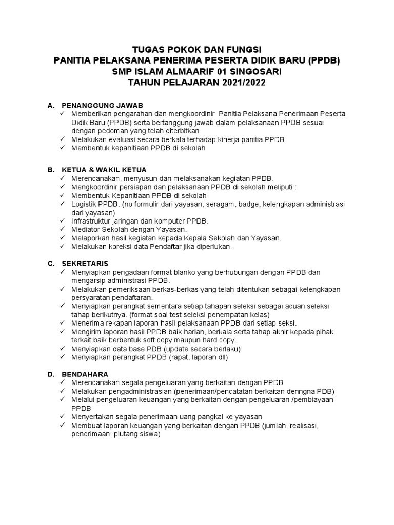 Tupoksi PPDB | PDF