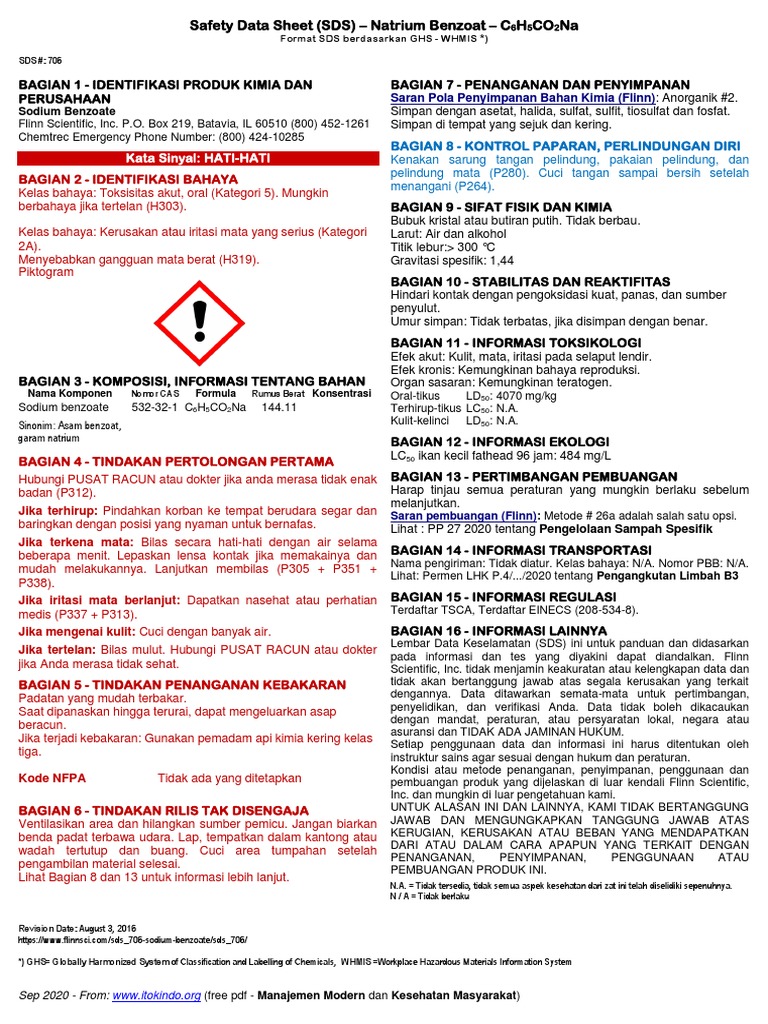 SDS - Natrium Benzoat - C6H5CO2Na | PDF