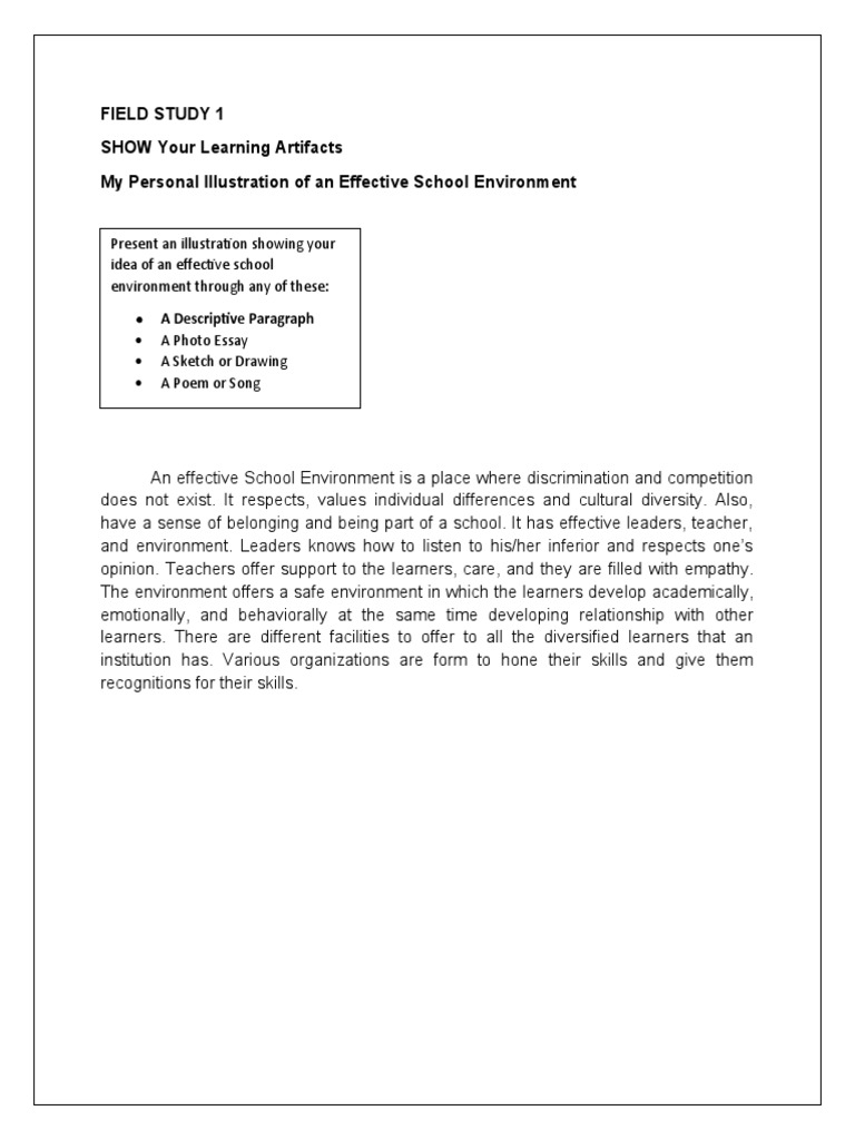 Field Study 1 SHOW Your Learning Artifacts My Personal Illustration of ...