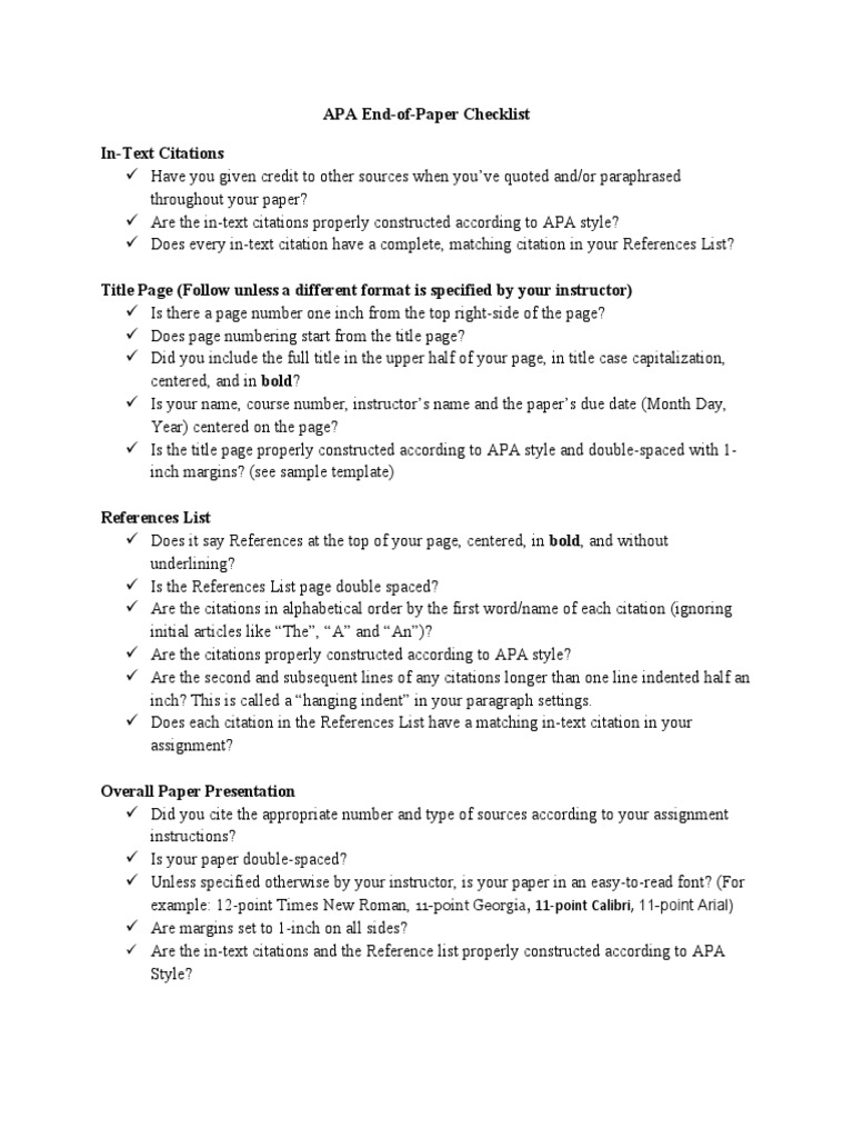 APA 7 End of Paper Checklist | PDF