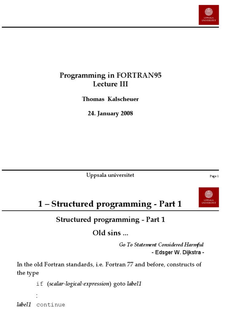 Programming in FORTRAN95: Thomas Kalscheuer 24. January 2008 | PDF ...