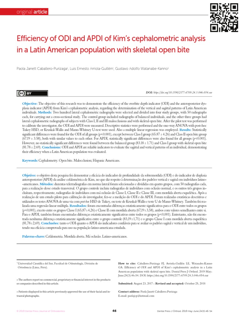 Efficiency of ODI and APDI of Kim's Cephalometric Analysis in A Latin ...