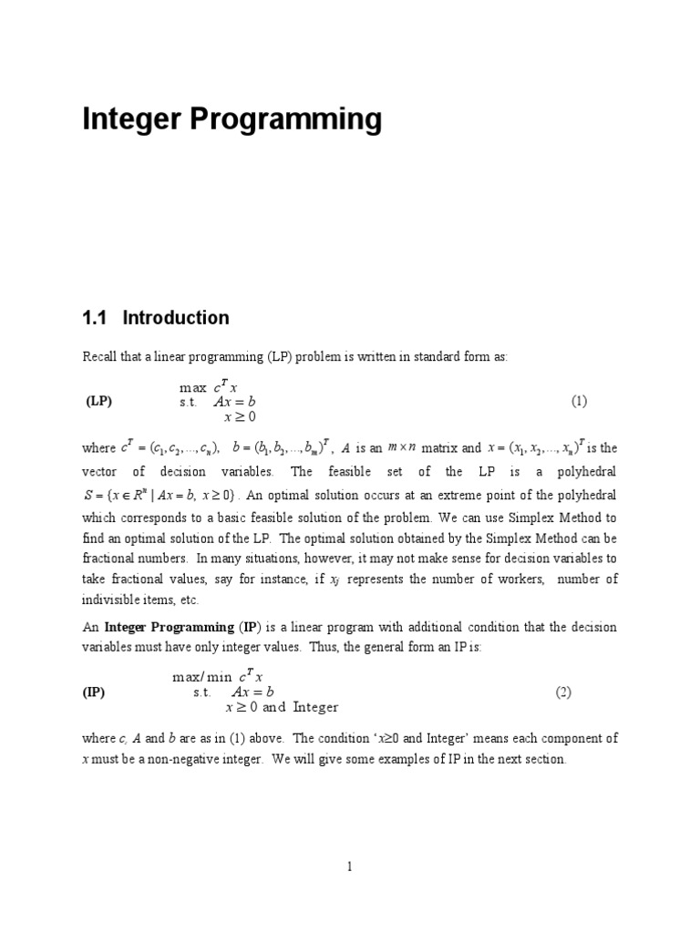 Integer Programming | PDF | Linear Programming | Mathematical Optimization Integer Programming | PDF | Linear Programming | Mathematical Optimization