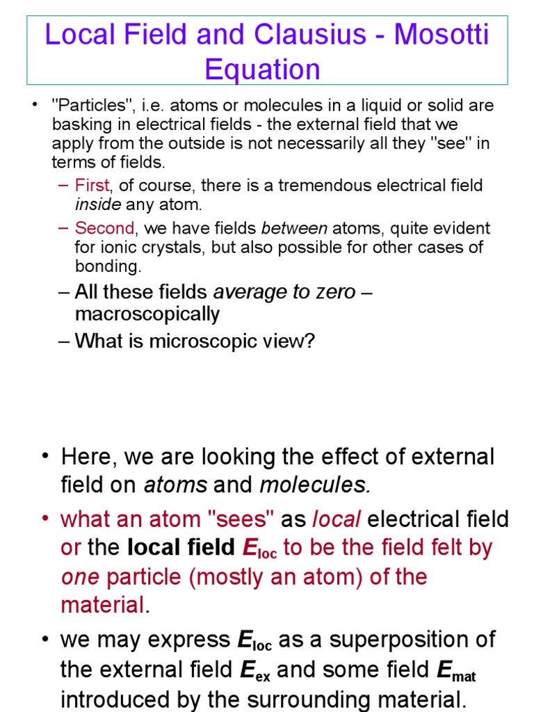Lecture4 Local Field PH611 | PDF | Dielectric | Dipole