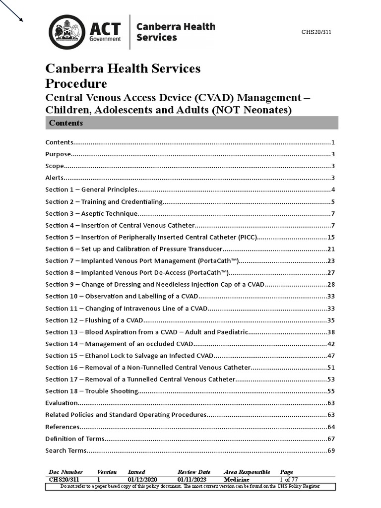 Central Venous Access Device (CVAD) Management | PDF | Intravenous ...