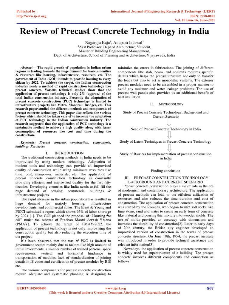 1 Review of Precast Concrete Technology in India IJERTV10IS060400 | PDF ...