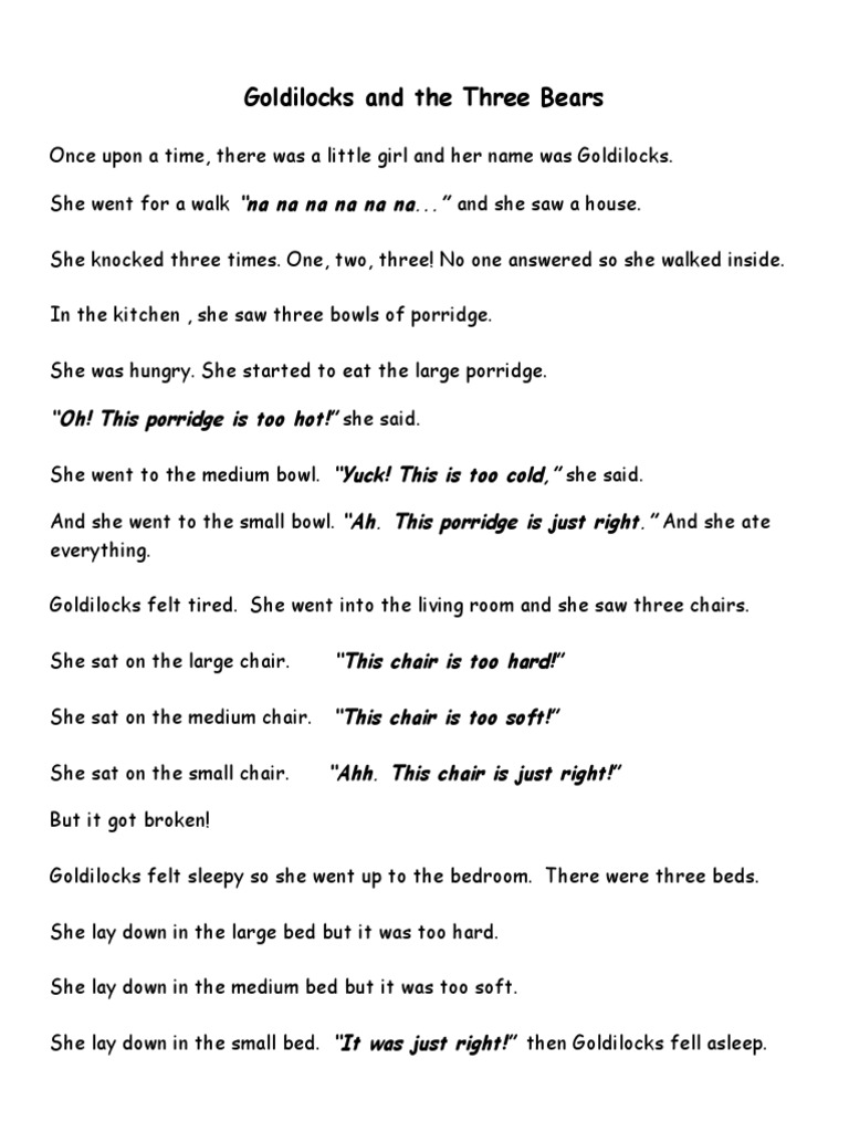 Goldilocks and The Three Bears | PDF