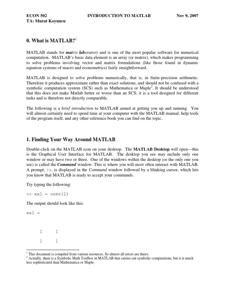 MATLAB Introduction for Econometrics | PDF | Matlab | Matrix (Mathematics)