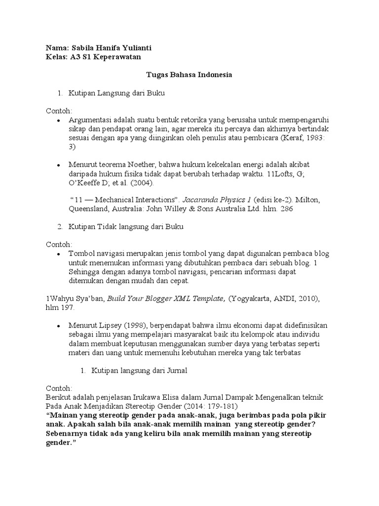 Contoh Kutipan Langsung Dan Tidak Langsung | PDF