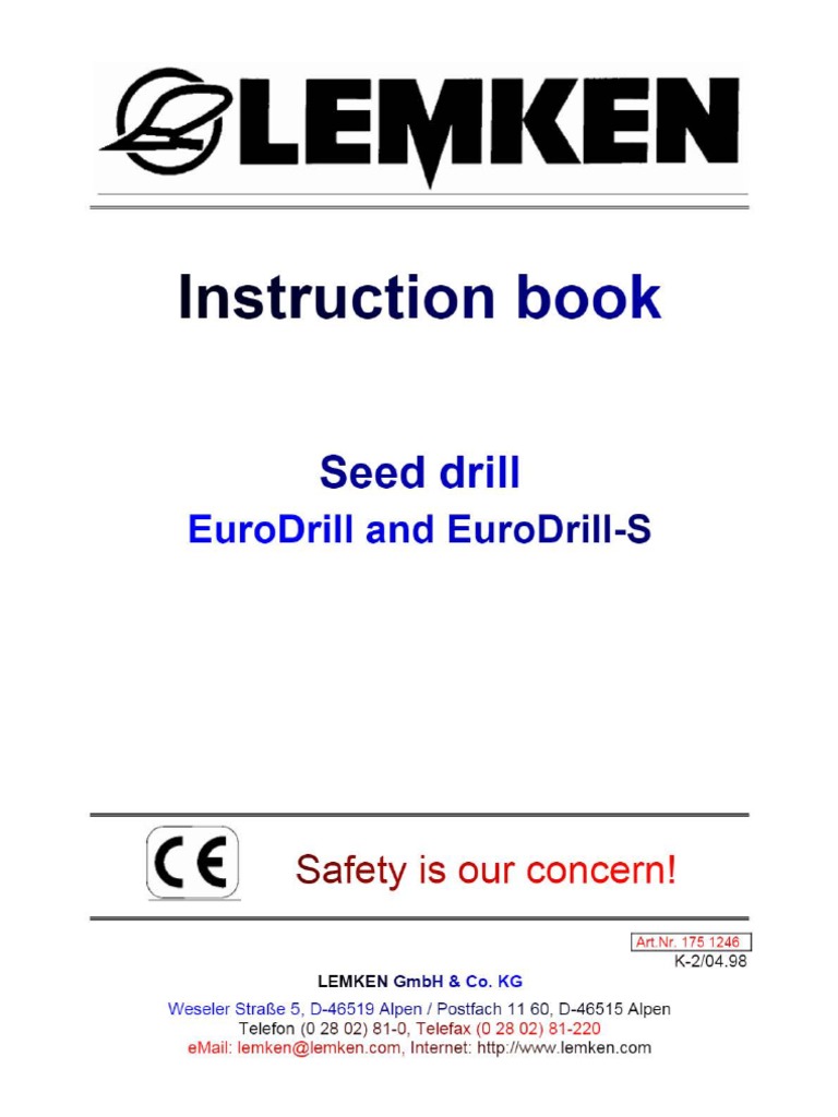 Lemken EuroDrill 300-25, Instruction Book & Parts List (ENG) .BeeLined ...