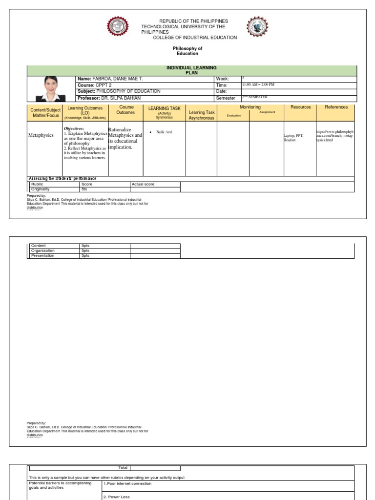 BALIK ARAL Individual Learning Plan | PDF | Learning | Vocational Education
