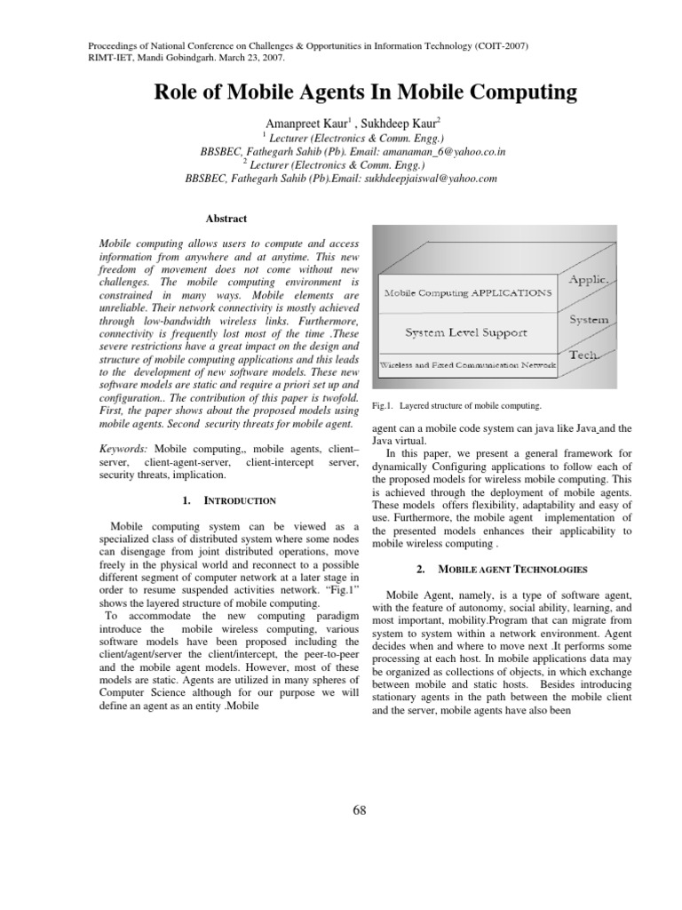 Role of Mobile Agents in Mobile Computing: Amanpreet Kaur, Sukhdeep Kaur | PDF | Client–Server ...