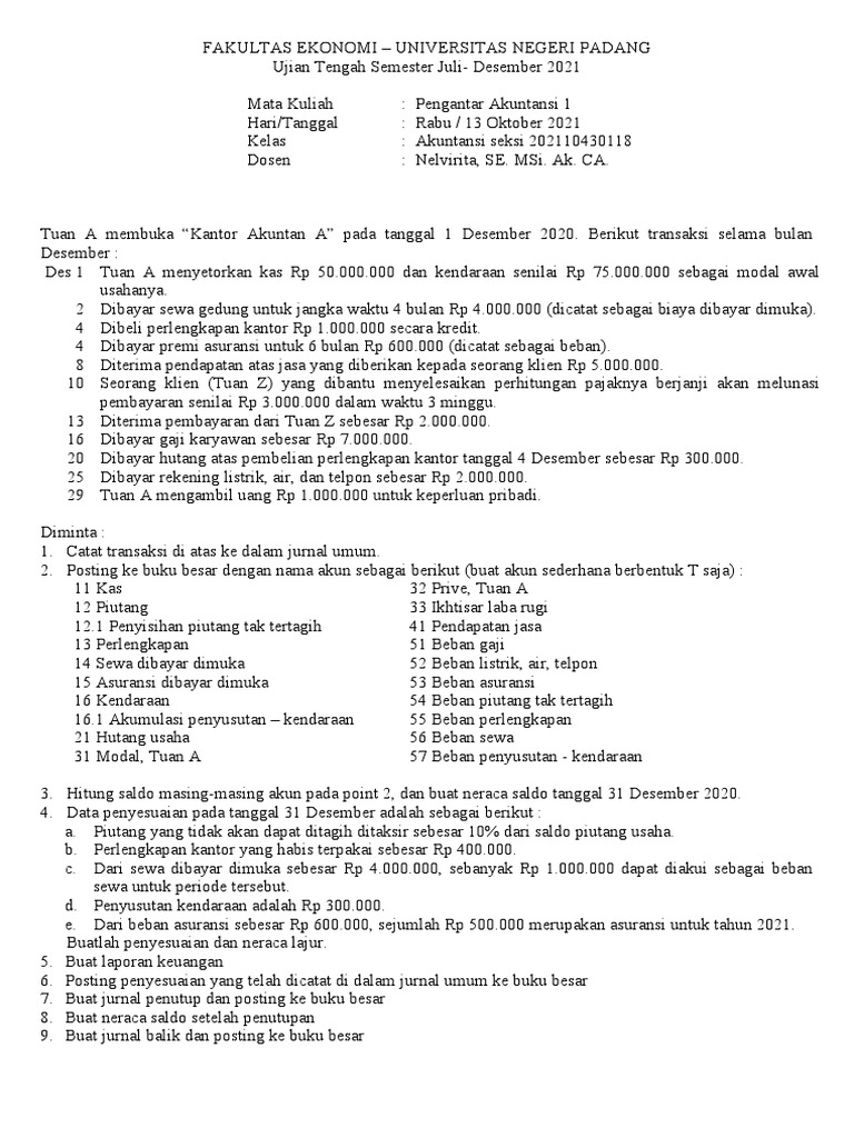 Soal UTS Pengantar Akuntansi 1 | PDF