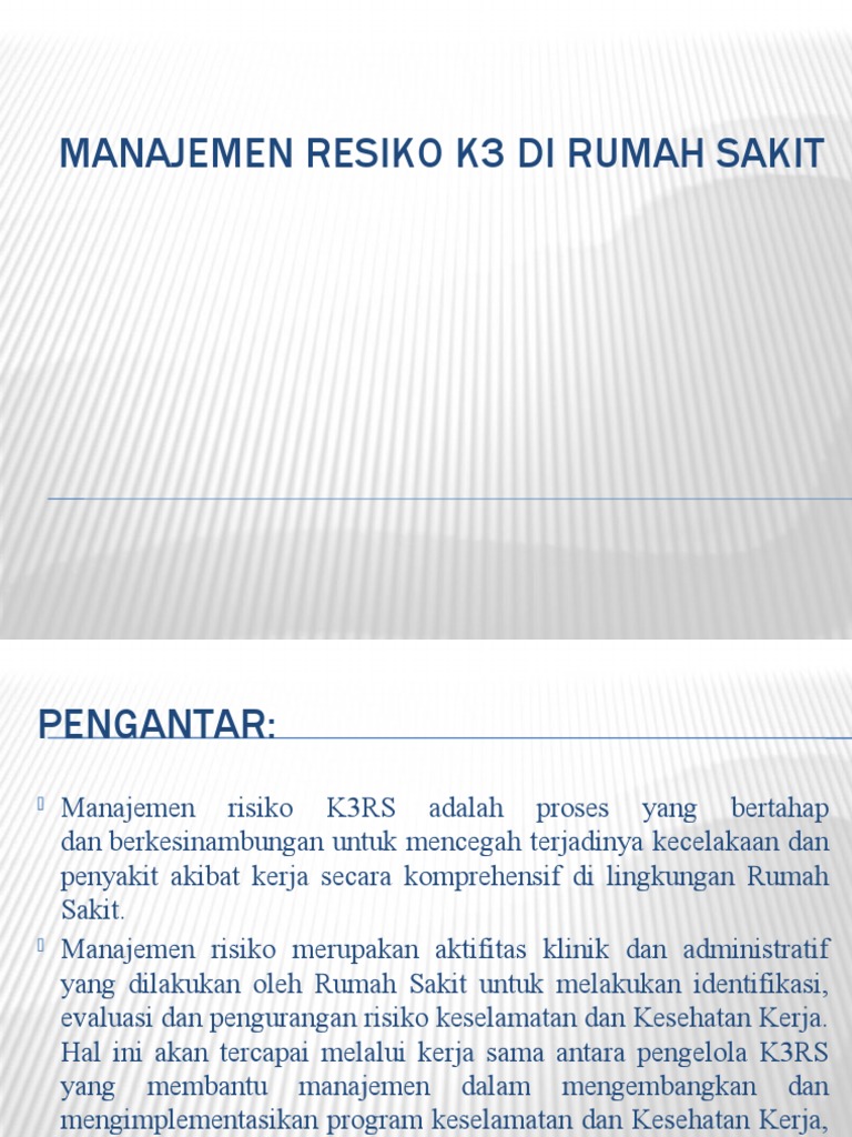 Manajemen Risiko K3rs Di Rumah Sakit Pdf Kesehatan Holistik