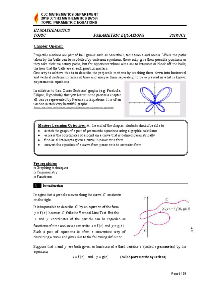 M2 2019 Parametric Equations Lecture Notes For SLS | PDF | Equations ...