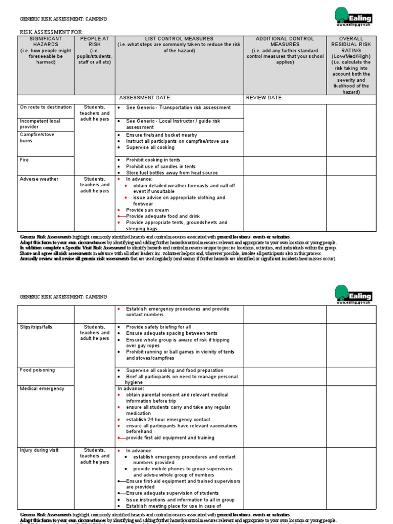 Riskassess Camping | PDF | Risk Assessment | Risk