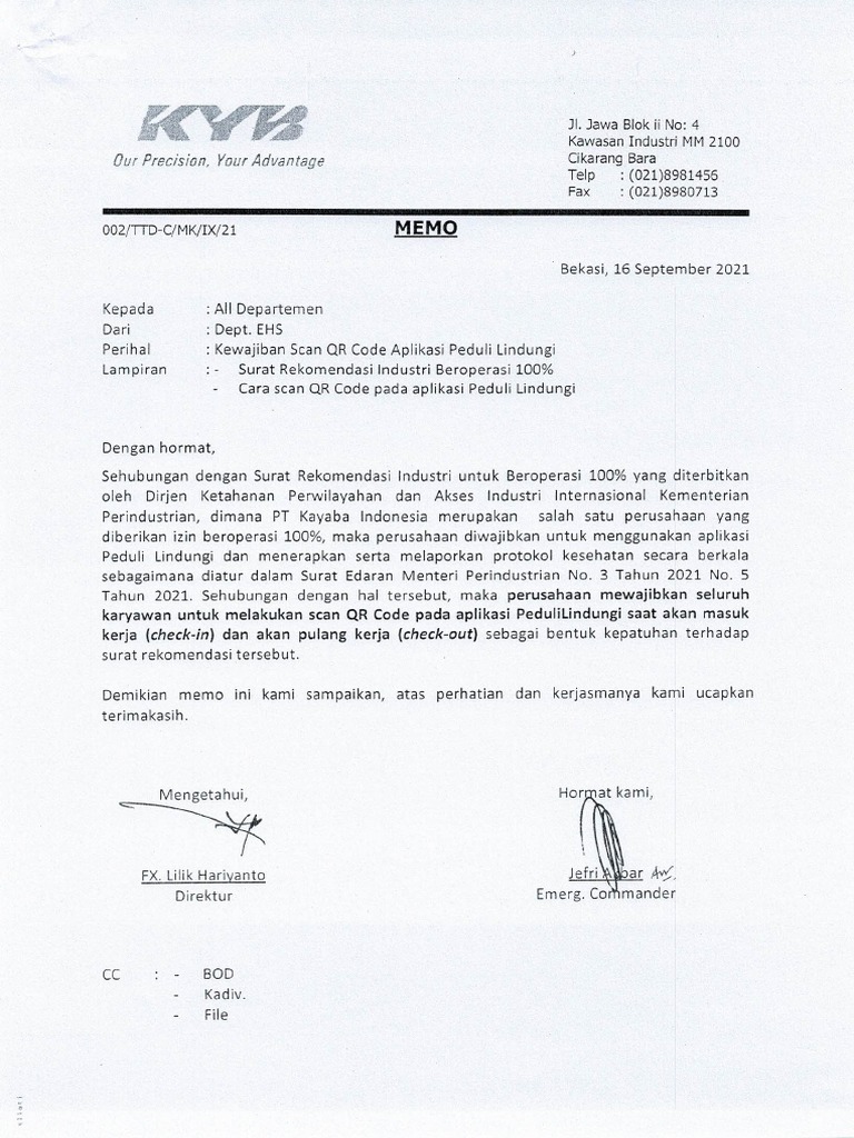 Memo Kewajiban Scan Aplikasi Peduli Lindungi | PDF Memo Kewajiban Scan Aplikasi Peduli Lindungi | PDF