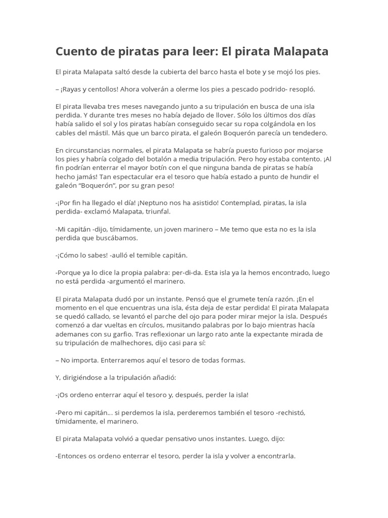 Cuento El Pirata Malapata | PDF | Piratería | Transporte de agua