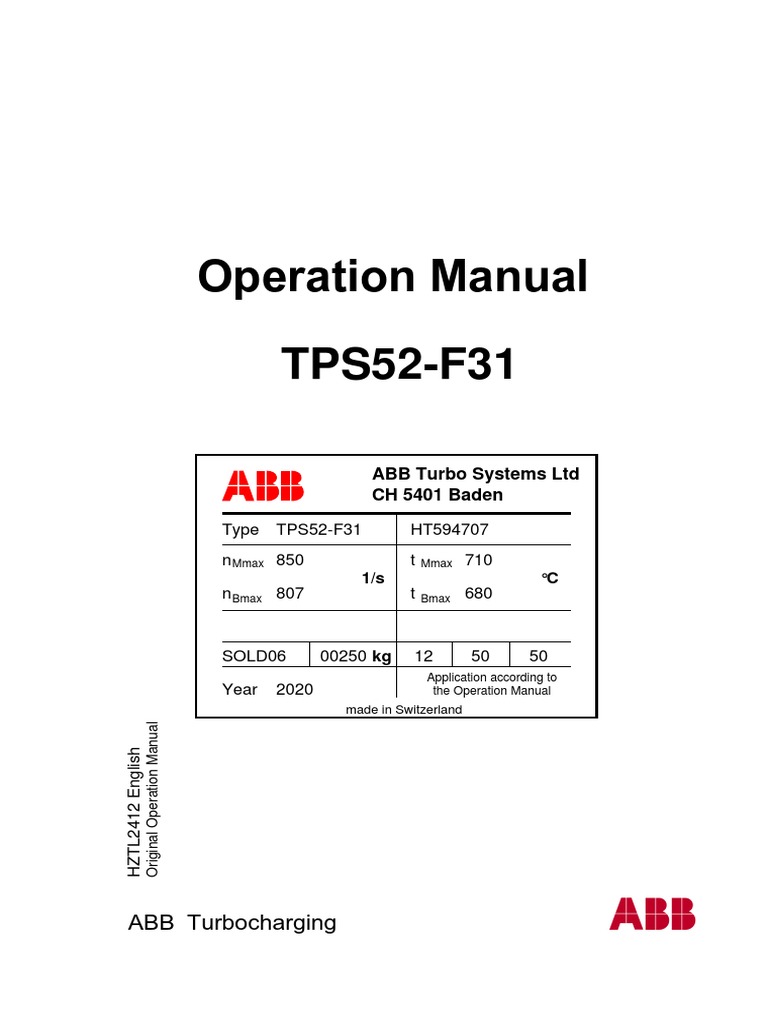 Operation Manual: TPS52-F31 | PDF | Turbocharger | Mechanical Engineering