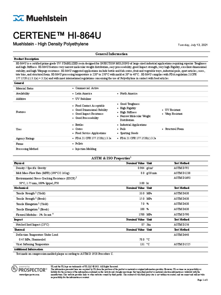 Certene™ Hi-864U: Muehlstein - High Density Polyethylene | PDF ...