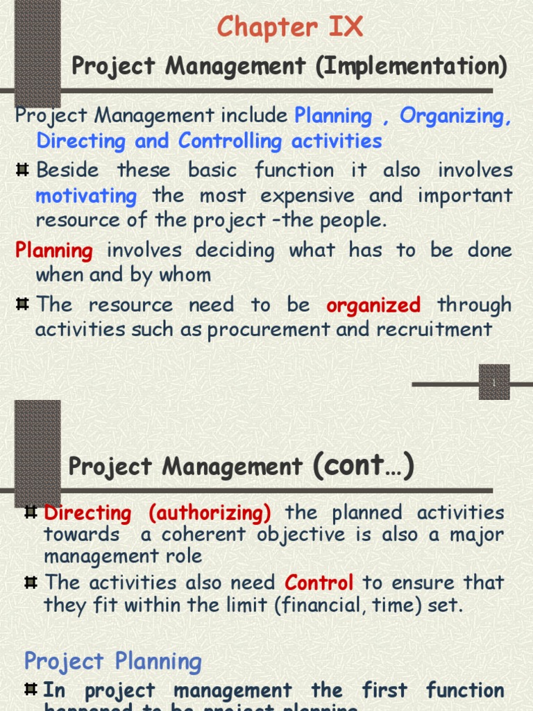 Project Management (Implementation) : Planning, Organizing, Directing ...