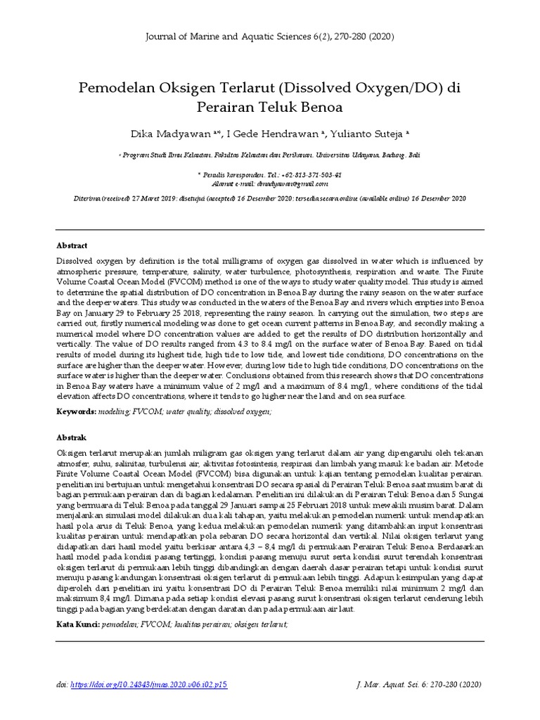 Pemodelan Oksigen Terlarut (Dissolved Oxygen/DO) Di Perairan Teluk ...