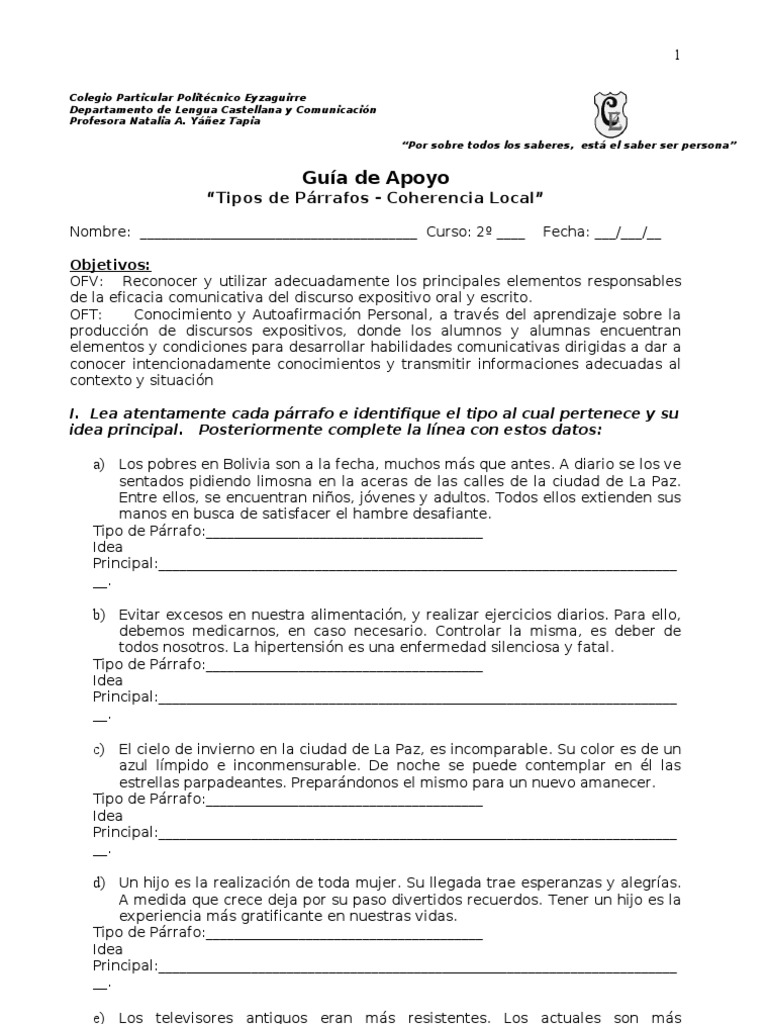 Tipos de Párrafos (ejercicios)