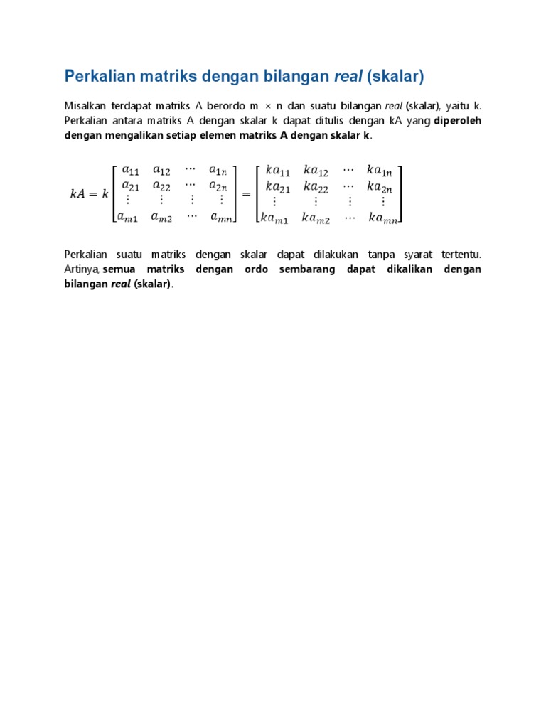 Perkalian Matriks Dengan Bilangan (Skalar) | PDF